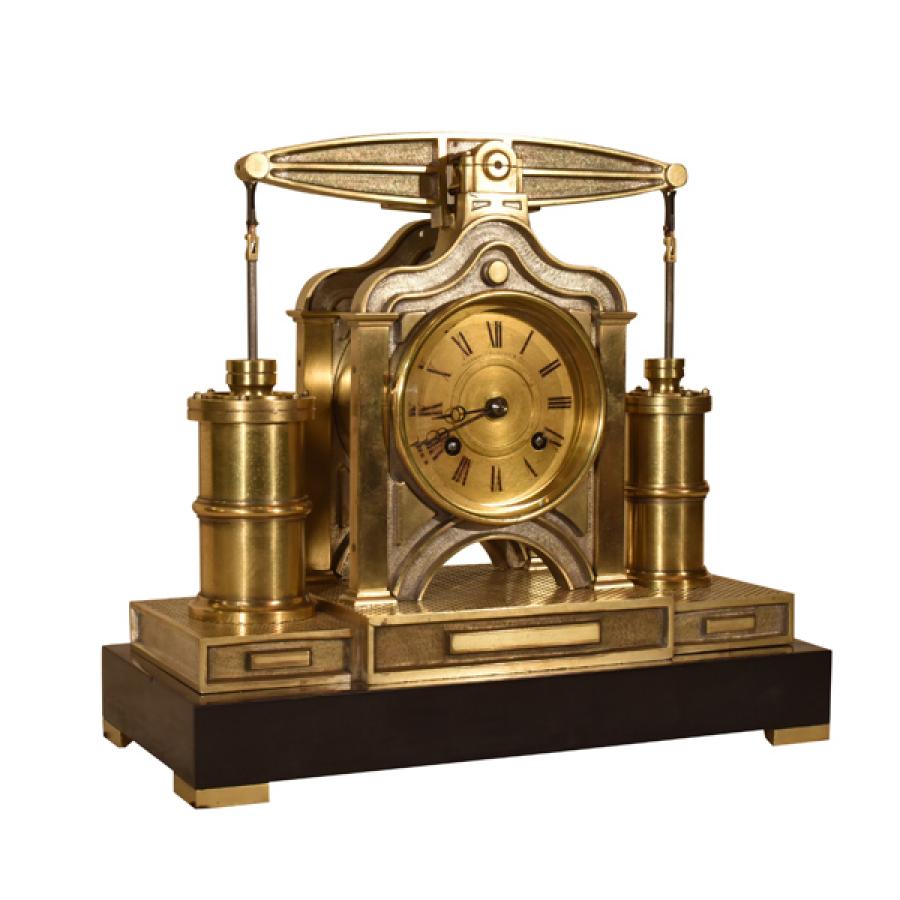 French Rocking Beam Engine Mantel Clock - Renaissance Antiques