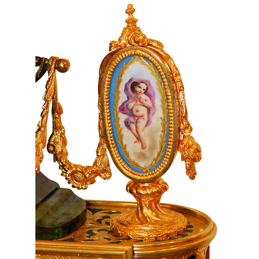 French Green Tortoise Shell Mantel Clock - Renaissance Antiques