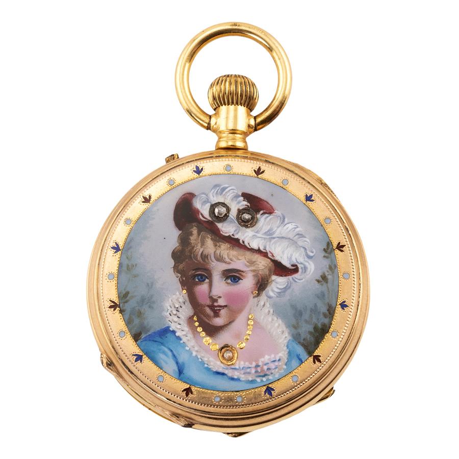 Swiss 18K Yellow Gold Open Face Portrait Pendant Watch - Renaissance ...