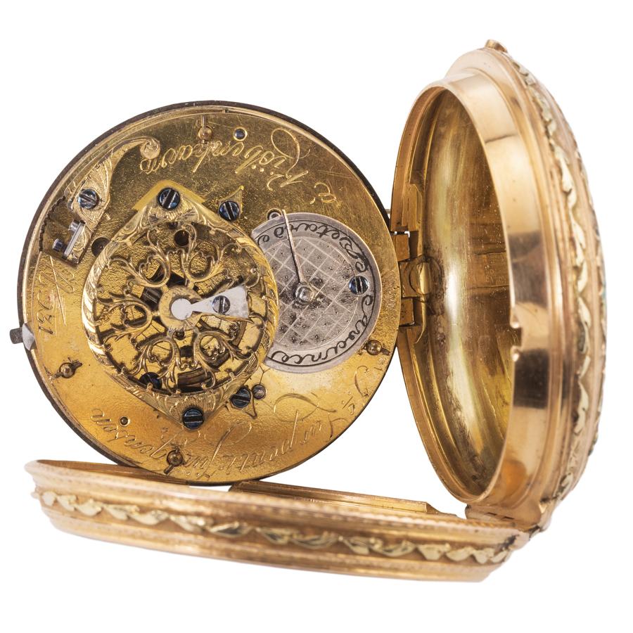 Dutch 18th Century 18K Yellow Gold and Polychrome Open Face Pocket ...