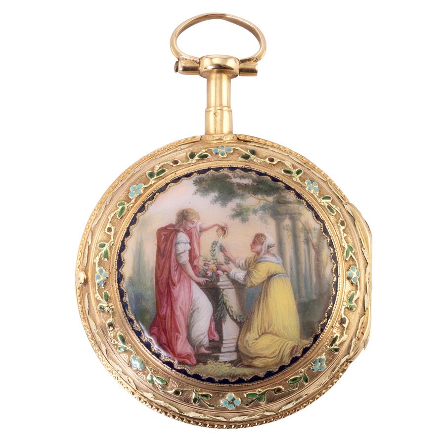 Dutch 18th Century 18K Yellow Gold and Polychrome Open Face Pocket ...