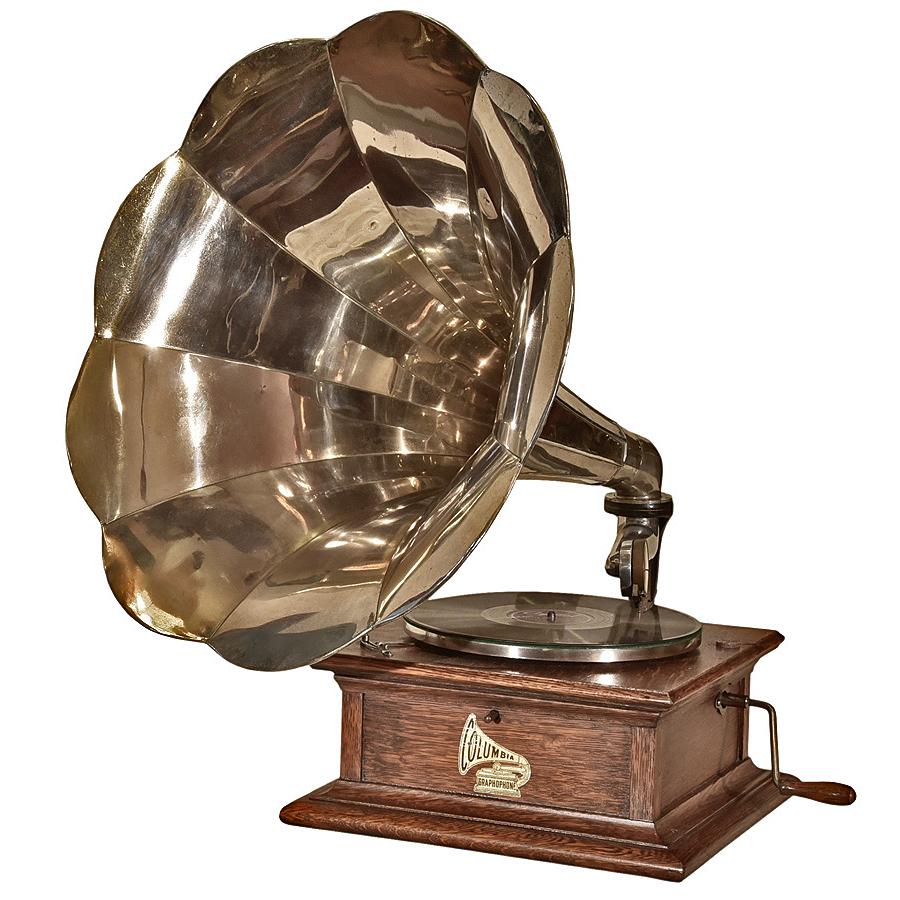 American Columbia Graphophone Tabletop Phonograph with Nickel Horn ...