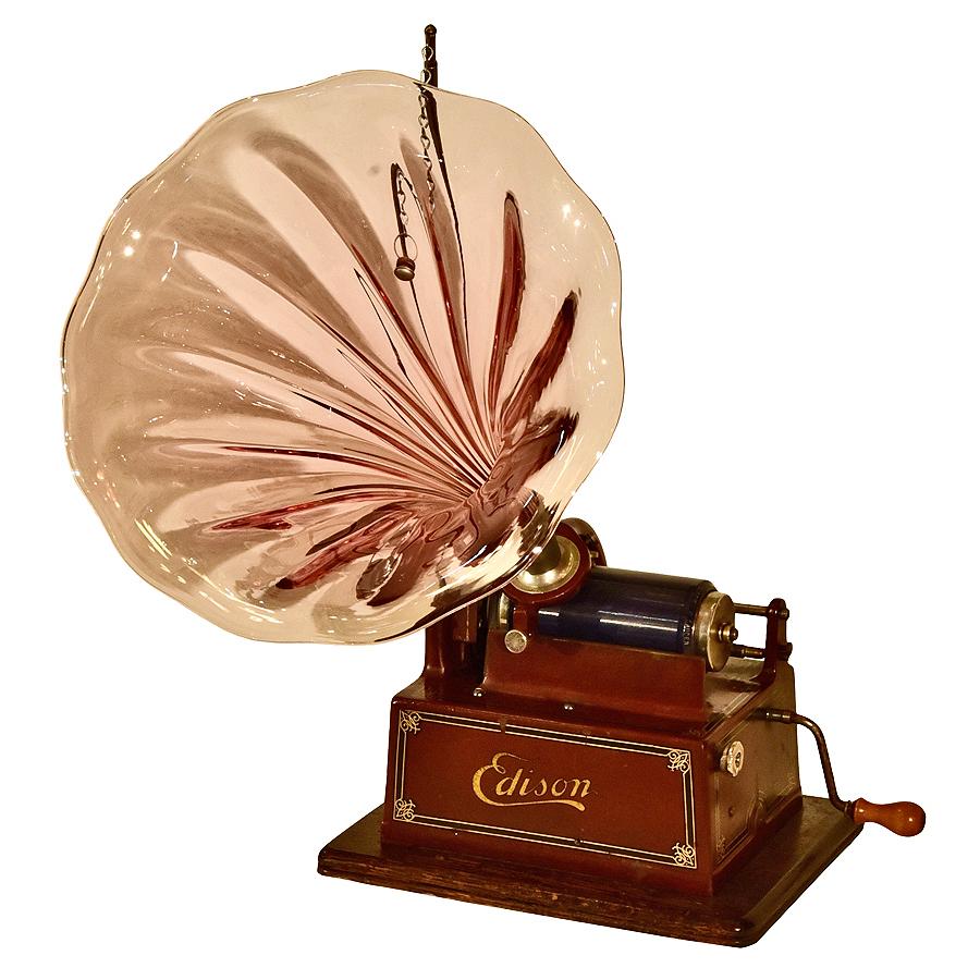 American Edison Red Gem Model Cylinder Phonograph with Cranberry Glass ...
