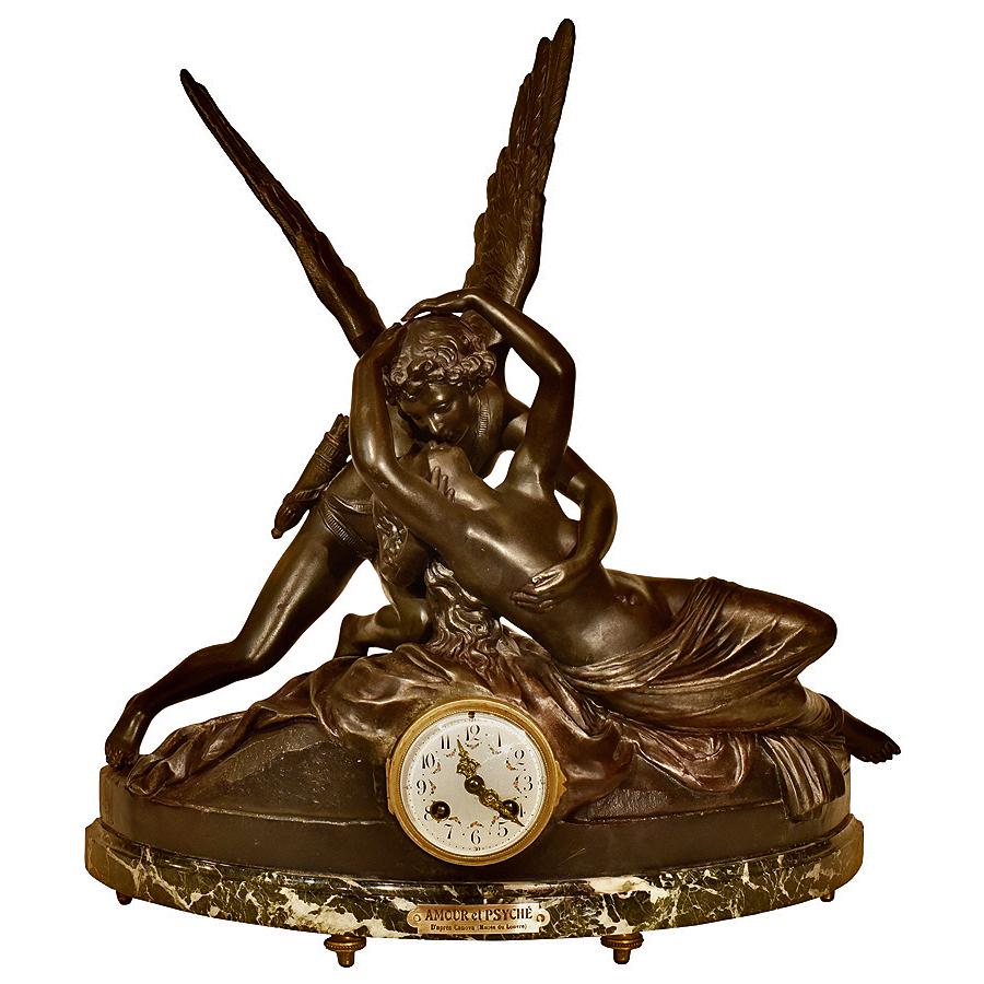 French Figural Mantel Clock "Cupid's Kiss Reviving Psyche ...