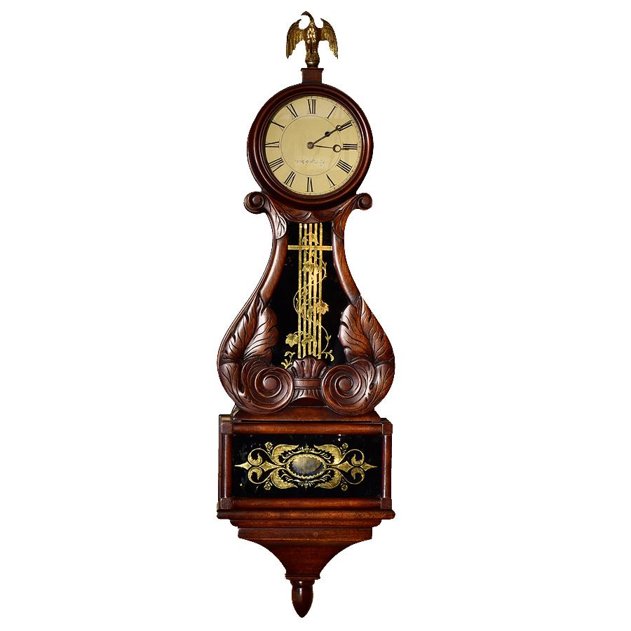 American Mahogany Lyre Form Banjo Clock - Renaissance Antiques