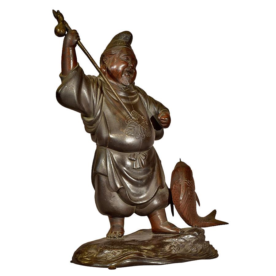 Japanese Bronze Sculpture of Yebisu the God of Fishermen and Prosperity ...