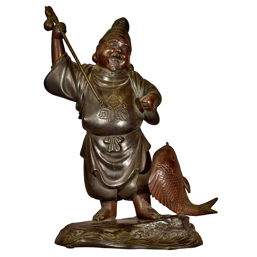 Japanese Bronze Sculpture of Yebisu the God of Fishermen and Prosperity ...