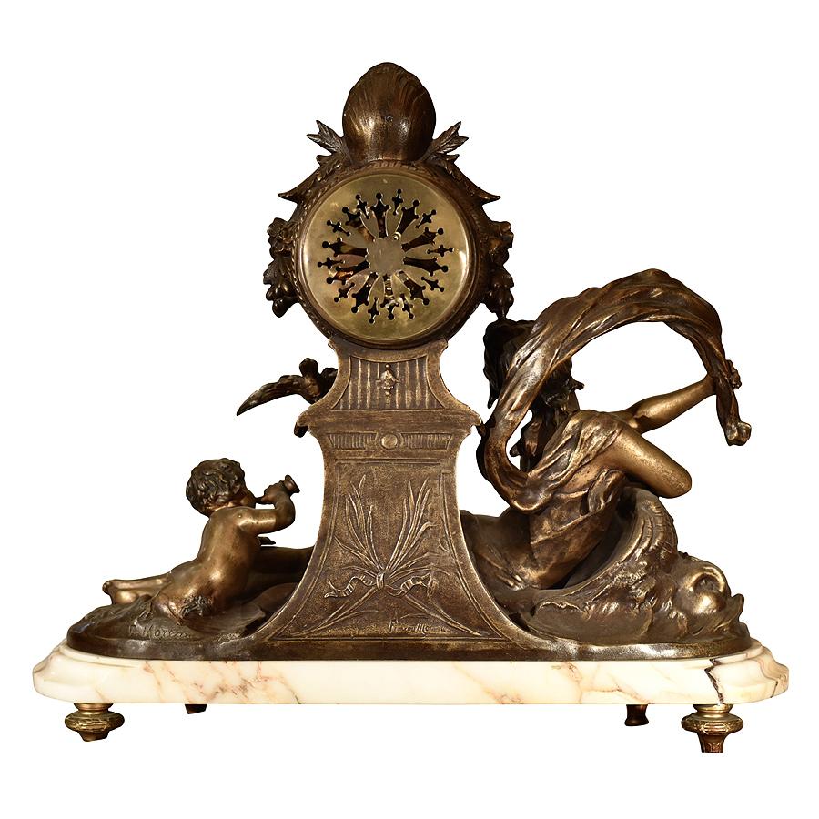 French Spelter Statue Clock - Renaissance Antiques