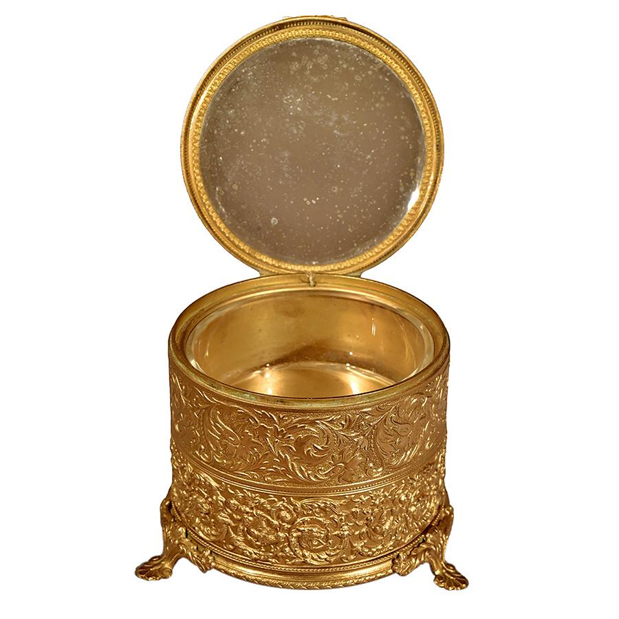 Swiss Gilt Brass Repoussé Musical Powder Box - Renaissance Antiques