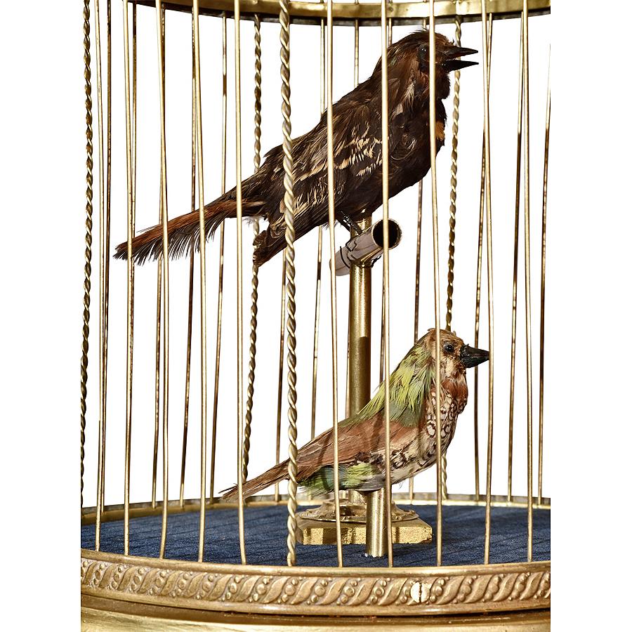 French Two Singing Birds Automaton in Gilded Cage - Renaissance Antiques