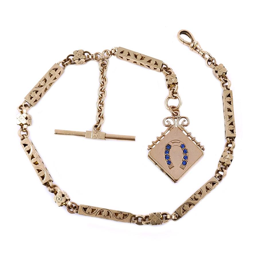 Box Link Pocket Watch Chain and Locket Fob - Renaissance Antiques