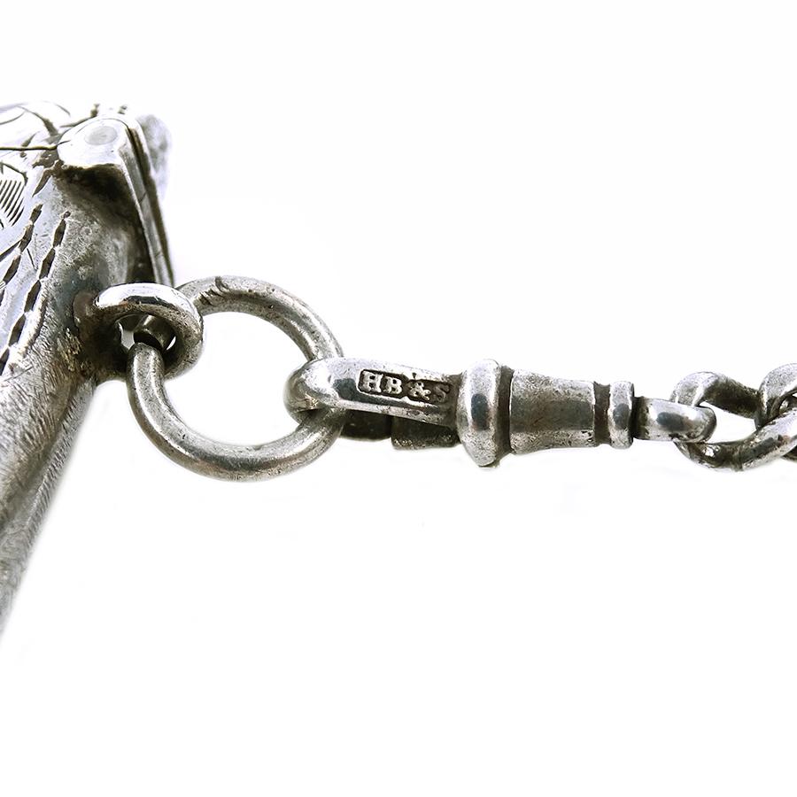 English Sterling Silver Match Safe on Watch Chain with Coat of Arms Fob ...