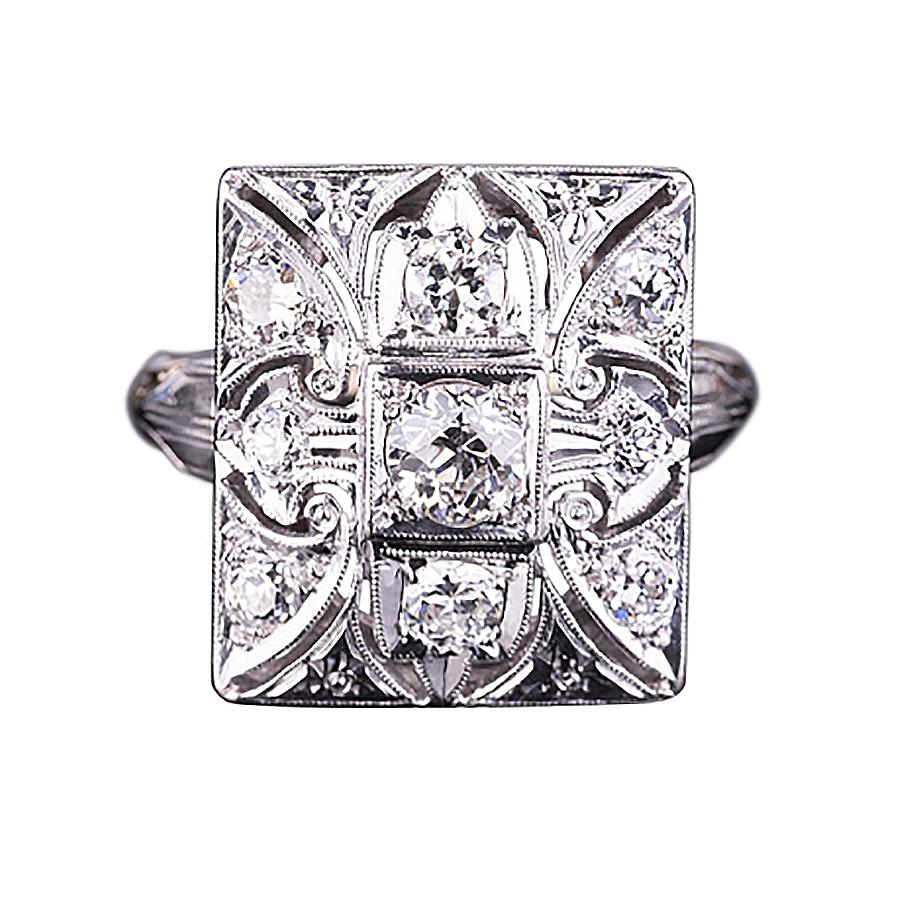 White Gold and Diamond Art Deco Period Ring - Renaissance Antiques