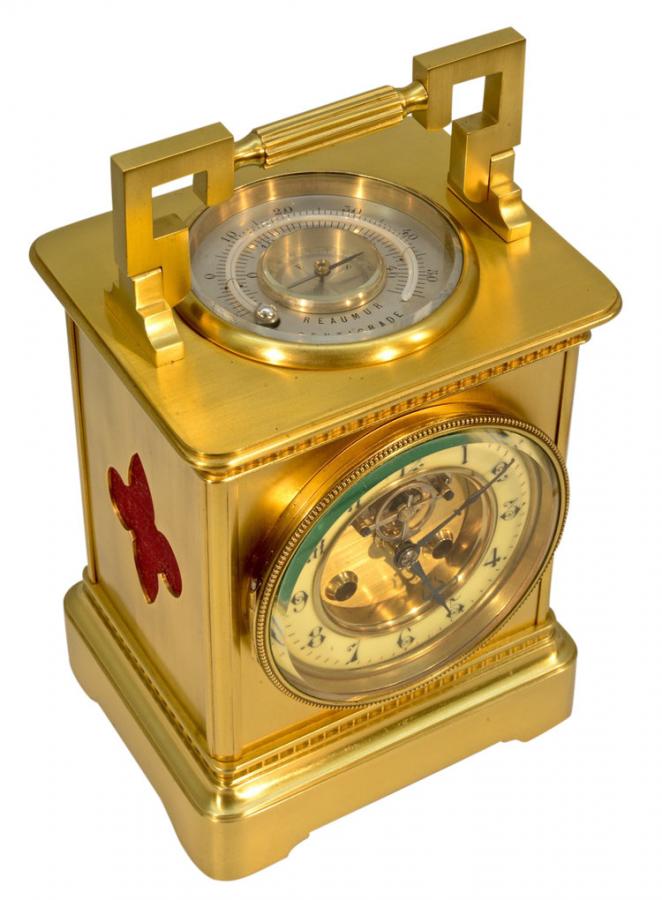 French Giant Carriage Clock with Skeletonized Balance Wheel Escapement ...