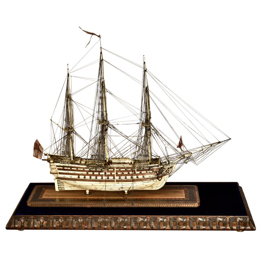 Napoleonic Prisoner Of War Bone Ship Model - Renaissance Antiques