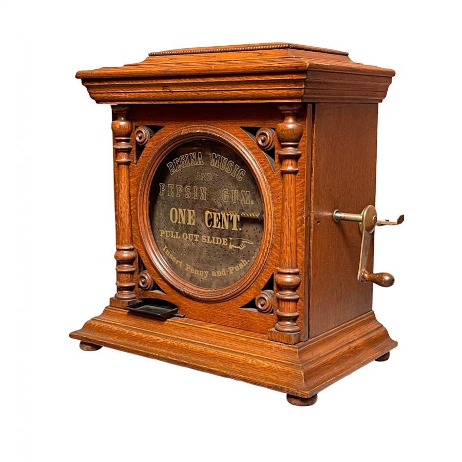 American Regina Rare Gum Dispensing Disc Music Box - Renaissance Antiques