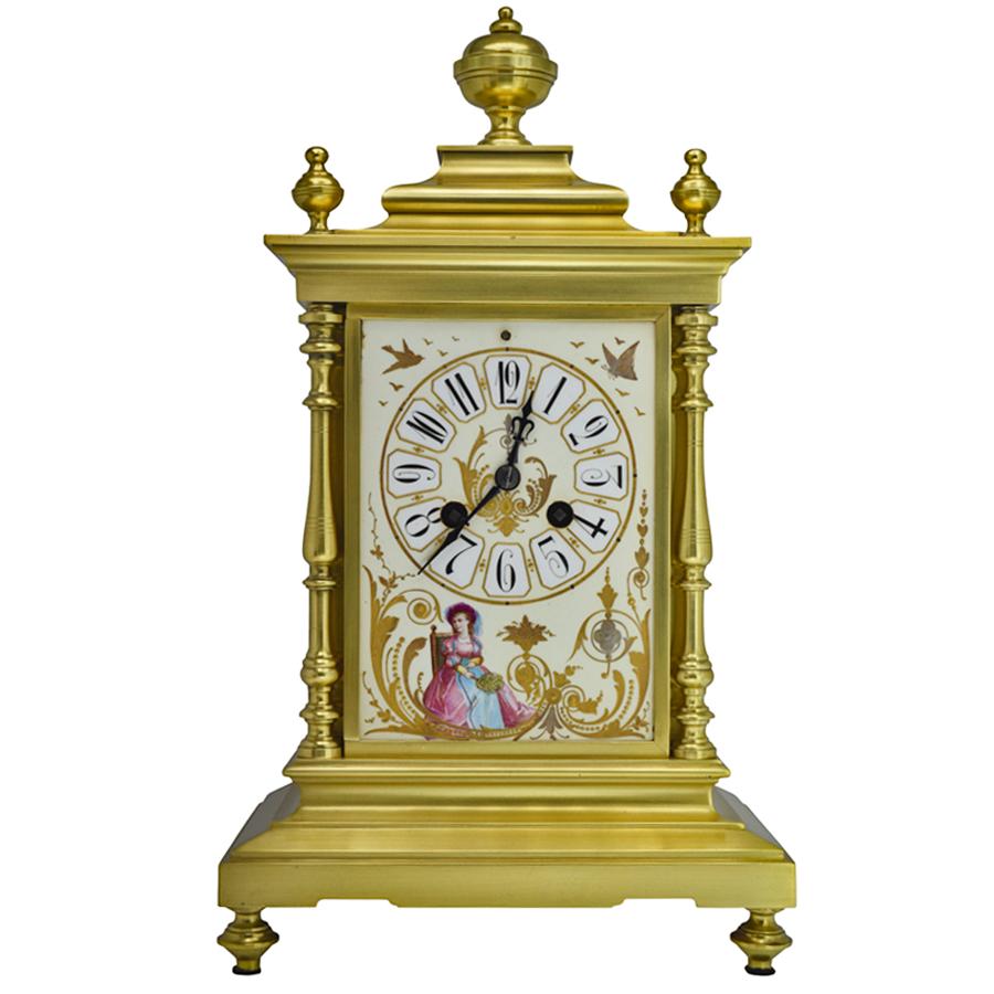 French Victorian Hand Painted Porcelain Mantel Clock - Renaissance Antiques