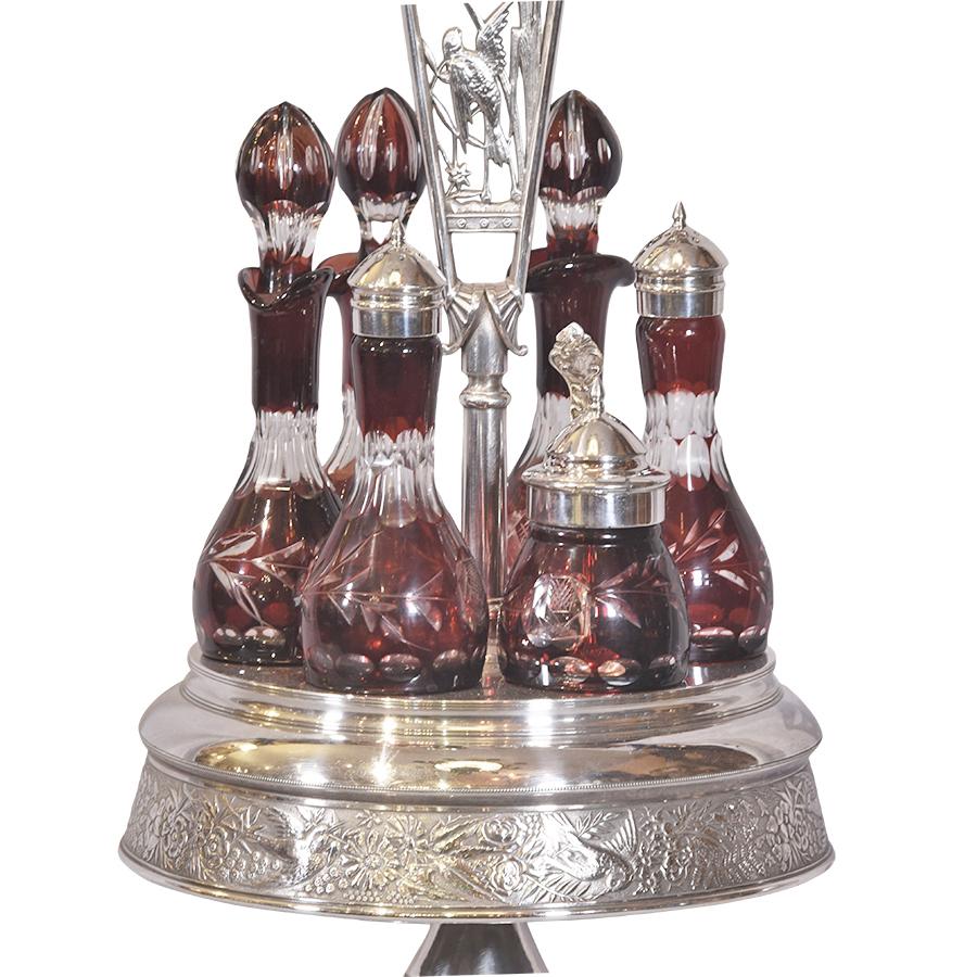 American Castor Set with Ruby Bottles by Meriden - Renaissance Antiques