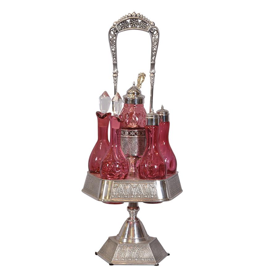 American Rare Castor Set With Cranberry Glass - Renaissance Antiques